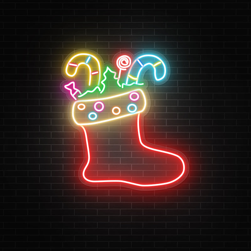 Neon Christmas Stocking Sign For Home