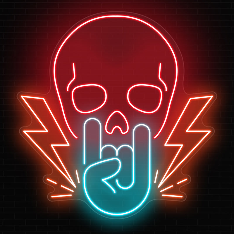 Skull Rock Hand Neon Sign